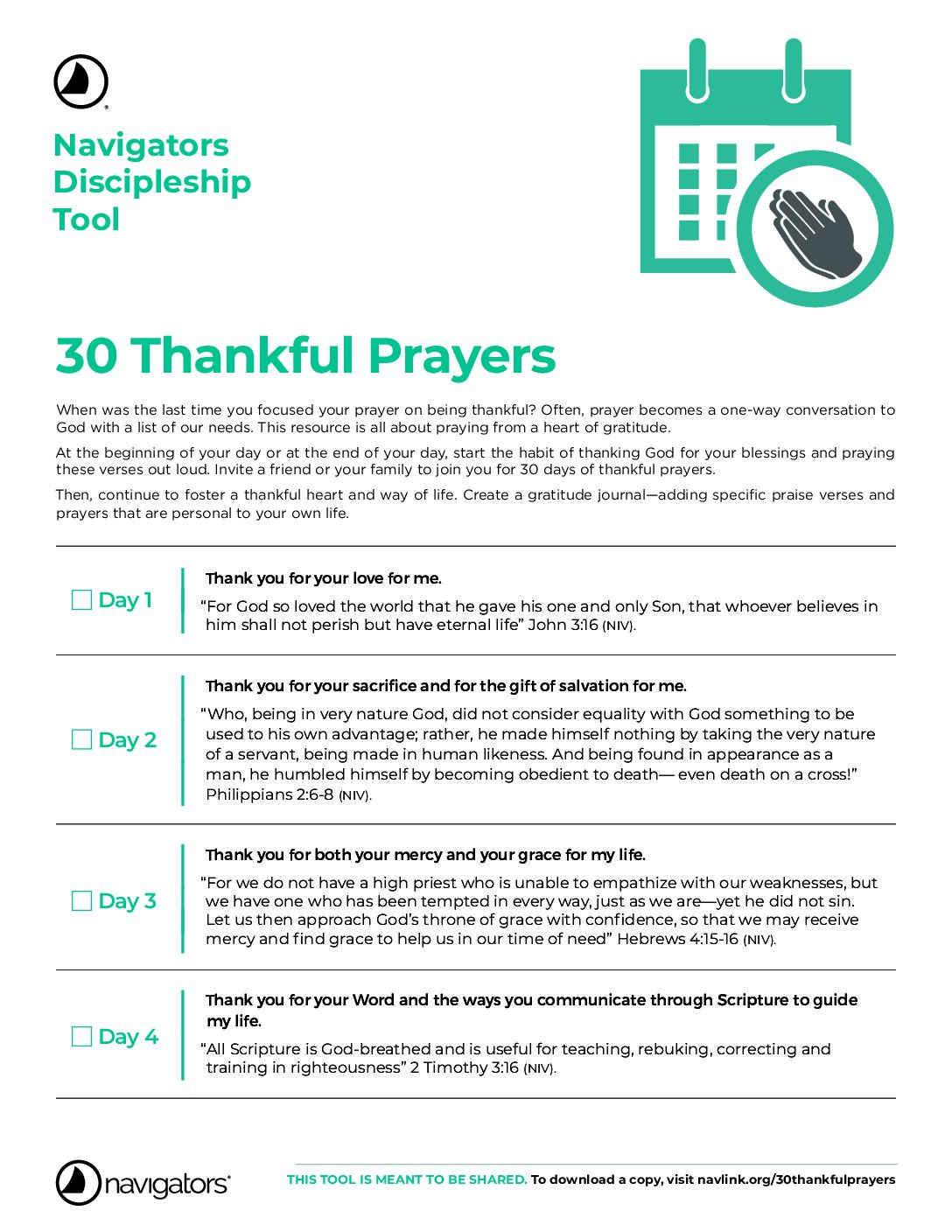 30 Days of Thankful Prayers - Navigators Workplace